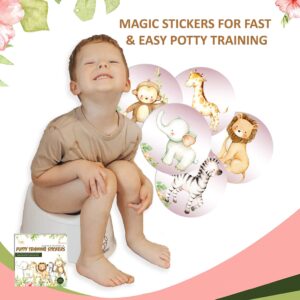 Potty Training Seat Magic Sticker | Potty Training Toilet Color Changing Sticker | 10 Pack Magical Stickers | Use with or Without Potty Training Charts I Jungle Animal and Dinosaur Stickers