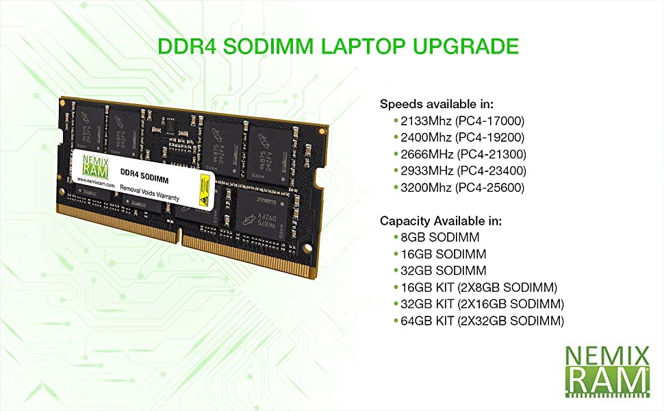 32GB DDR4-3200 PC4-25600 SODIMM Laptop Memory by NEMIX RAM