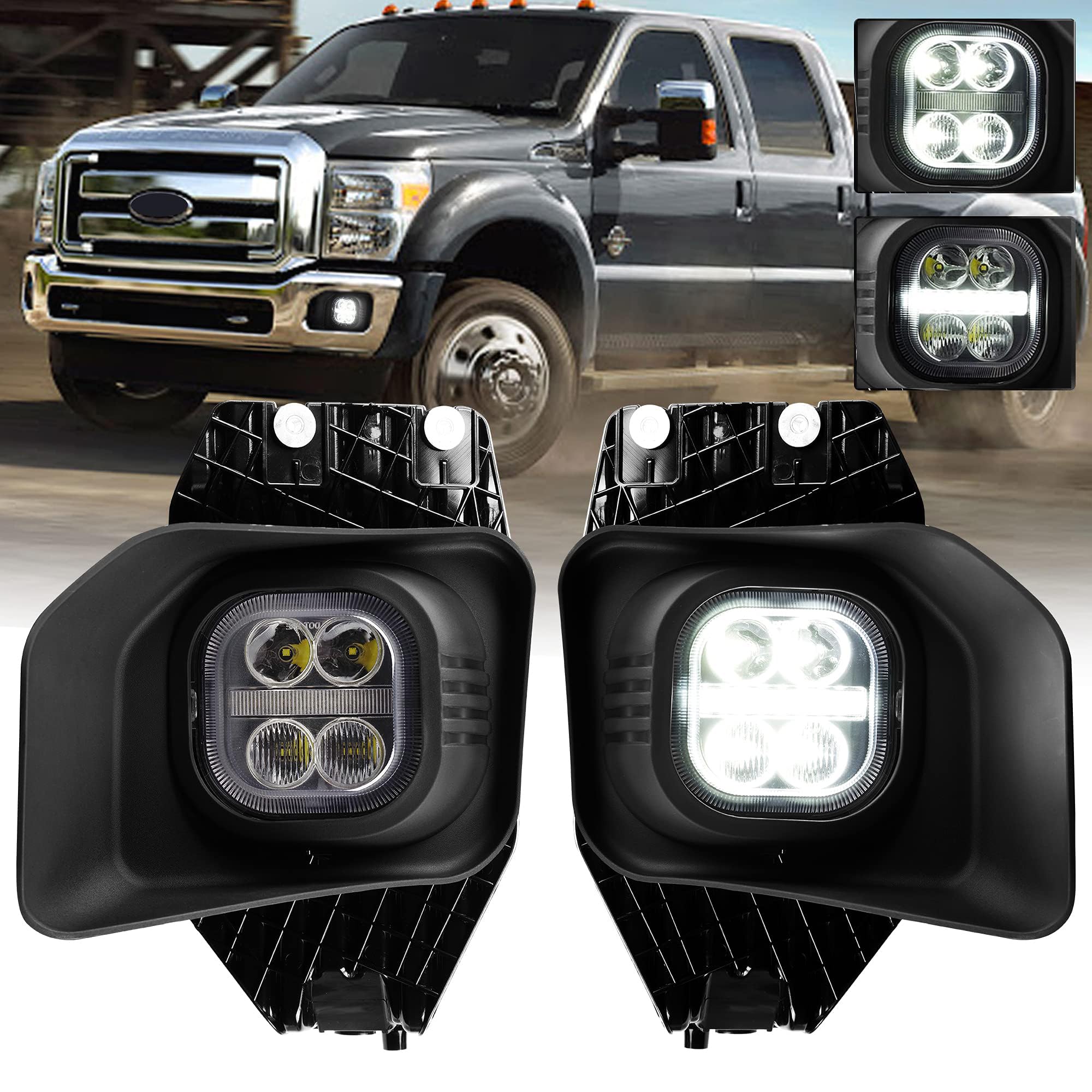 LED Fog Lights with Daytime Running Lights for Ford 2011 2012 2013 2014 2015 2016 F250 F350 F450 F550 Fog Light Assembly OEM Bumper Driving Fog Lamp Upgrade for Ford F250 11-16