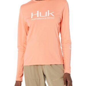 HUK Women's Icon X Long Sleeve Fishing Shirt with Sun Protection, Fusion Coral, X-Large