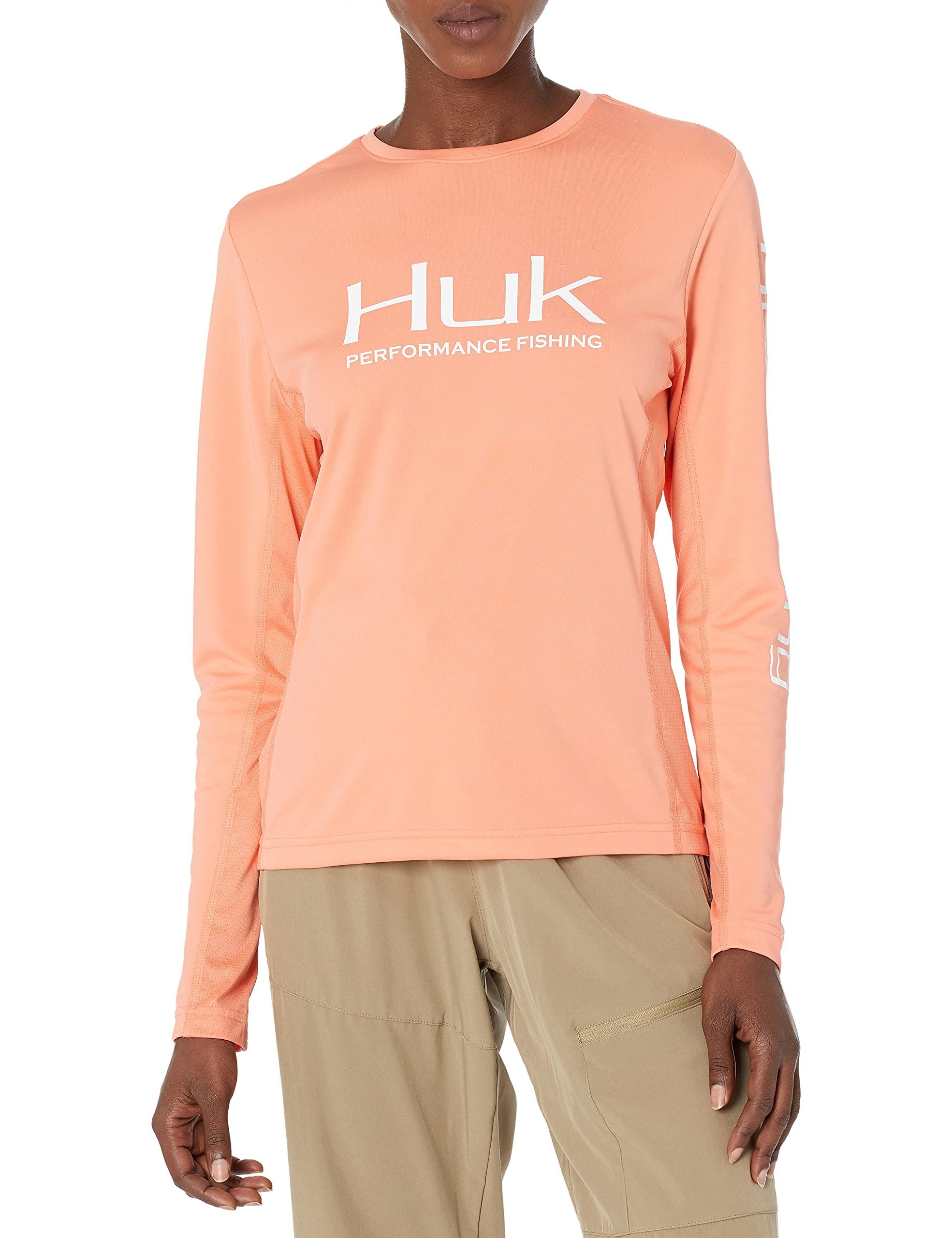 HUK Women's Icon X Long Sleeve Fishing Shirt with Sun Protection, Fusion Coral, X-Large