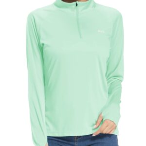 Willit Women's UPF 50+ Sun Protection Shirt SPF Long Sleeve Lightweight Half-Zip Golf Outdoor Shirt Quick Dry Rash Guard Light Green L