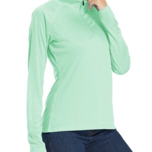 Willit Women's UPF 50+ Sun Protection Shirt SPF Long Sleeve Lightweight Half-Zip Golf Outdoor Shirt Quick Dry Rash Guard Light Green L