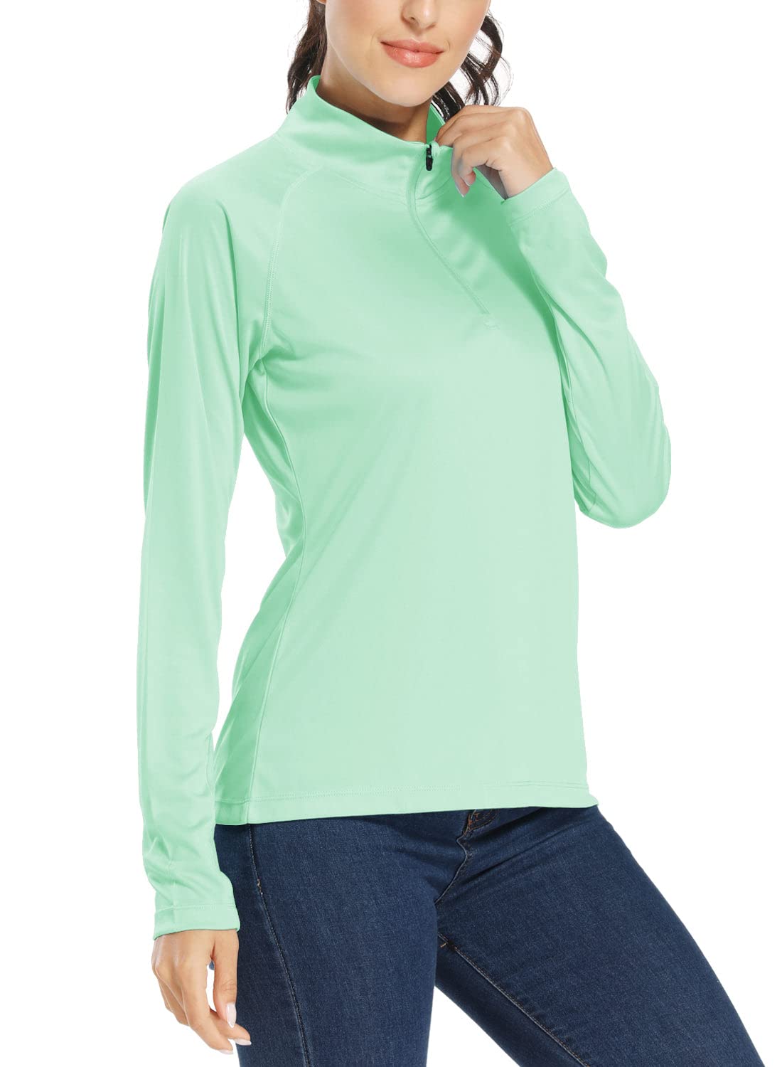 Willit Women's UPF 50+ Sun Protection Shirt SPF Long Sleeve Lightweight Half-Zip Golf Outdoor Shirt Quick Dry Rash Guard Light Green L