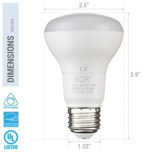 KOR (6 Pack) 7W LED R20 Reflector 5000K Bright White Light Bulb (50W Equivalent), Dimmable, 525 Lumens, Standard E26 Base, BR20 LED Flood Light Bulbs.