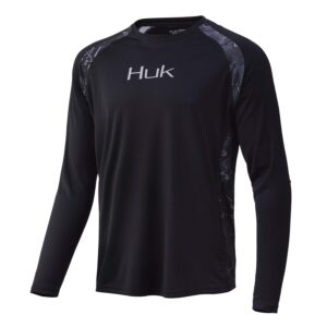 huk men's strike long sleeve 30 upf performance fishing shirt, black, small