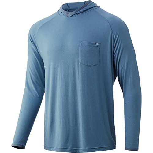 HUK Men's Waypoint Hoodie | Performance Long-Sleeve Shirt +50 UPF, Silver Blue, Small