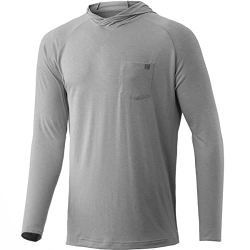 HUK Men's Waypoint Hoodie | Performance Long-Sleeve Shirt +50 UPF, Silver Blue, Small