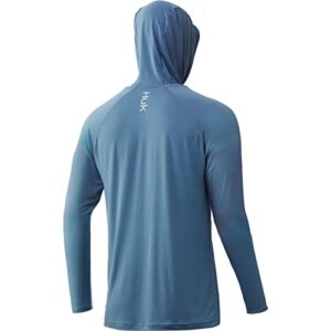 HUK Men's Waypoint Hoodie | Performance Long-Sleeve Shirt +50 UPF, Silver Blue, Small