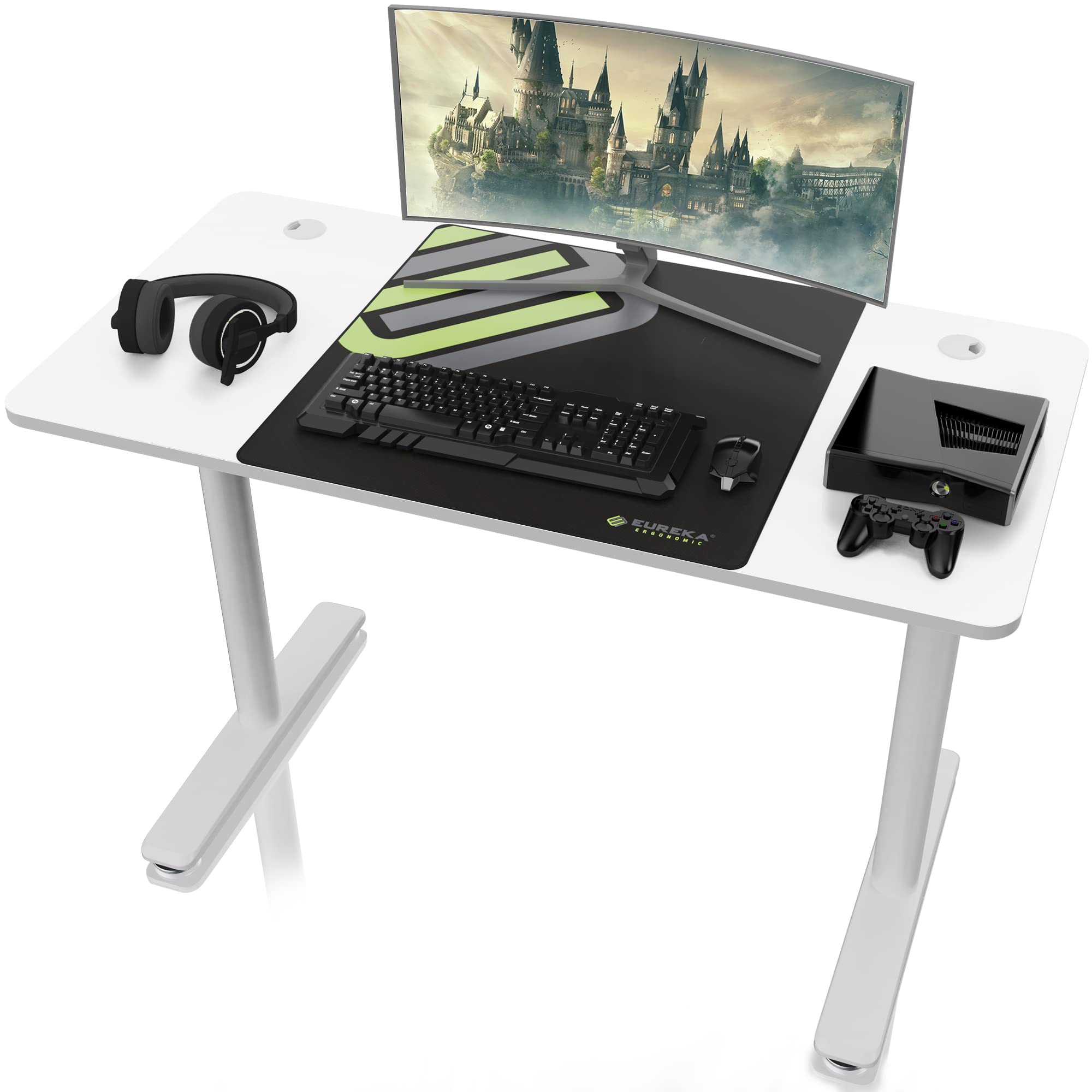 It's_Organized White Computer Desk,47 inch PC Laptop Computer Table Workstation with Mouse Pad,Modern Study Writing Desk for Home Office Gaming/Working