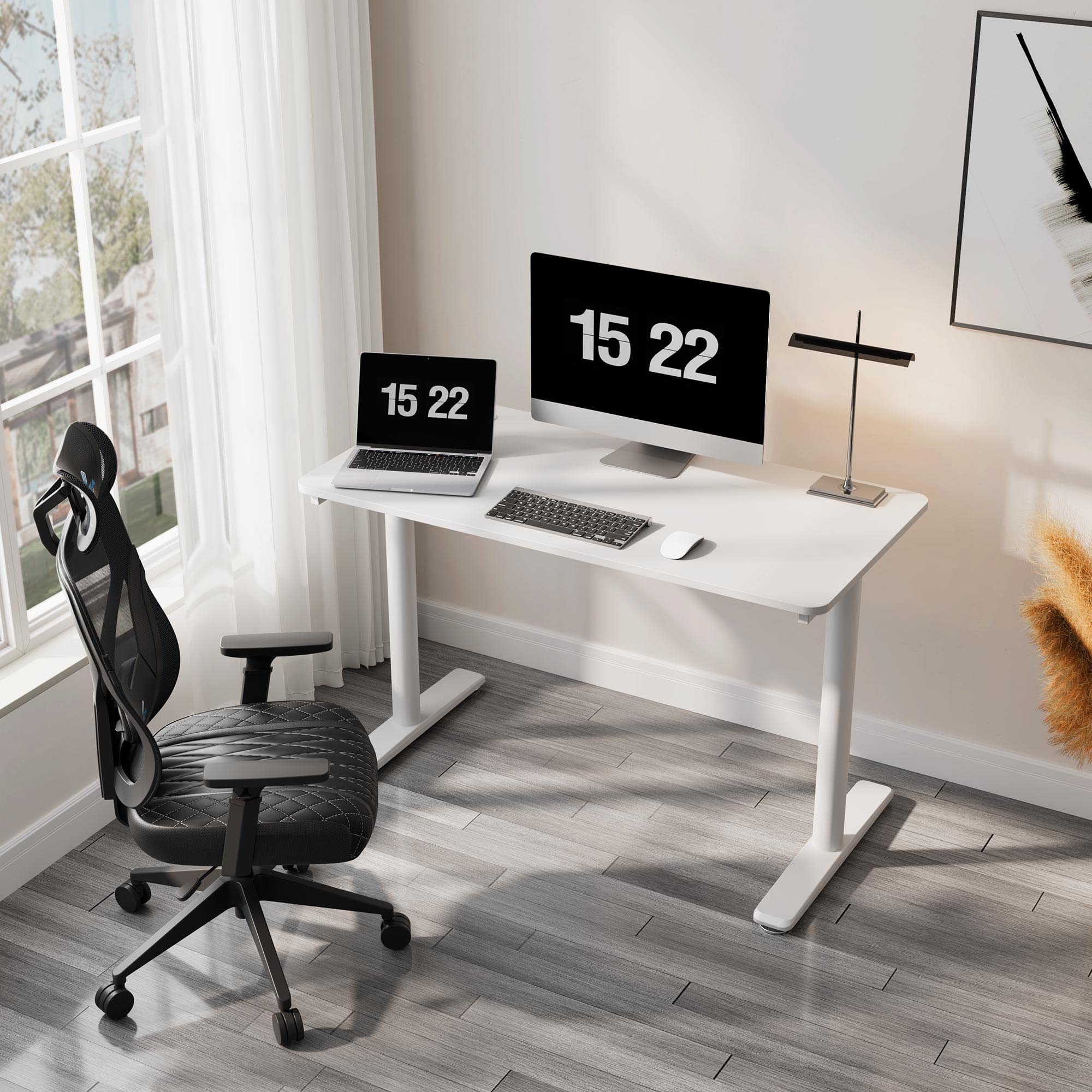 It's_Organized White Computer Desk,47 inch PC Laptop Computer Table Workstation with Mouse Pad,Modern Study Writing Desk for Home Office Gaming/Working