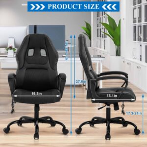 Ergonomic Heavy Duty Leather Racing Video Game Office Chair with Massage Function Lumbar Support PC Office Chair Gaming Desk Chair for Home Office Best Computer Gaming Chairs Video Game Chairs, Black