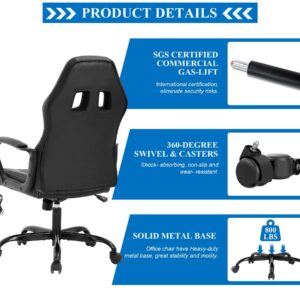 Ergonomic Heavy Duty Leather Racing Video Game Office Chair with Massage Function Lumbar Support PC Office Chair Gaming Desk Chair for Home Office Best Computer Gaming Chairs Video Game Chairs, Black