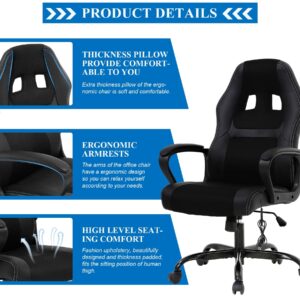 Ergonomic Heavy Duty Leather Racing Video Game Office Chair with Massage Function Lumbar Support PC Office Chair Gaming Desk Chair for Home Office Best Computer Gaming Chairs Video Game Chairs, Black