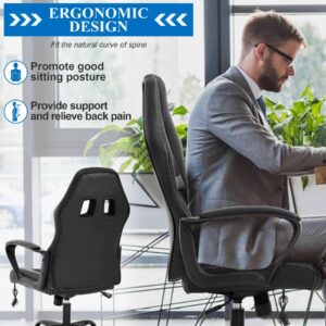 Ergonomic Heavy Duty Leather Racing Video Game Office Chair with Massage Function Lumbar Support PC Office Chair Gaming Desk Chair for Home Office Best Computer Gaming Chairs Video Game Chairs, Black