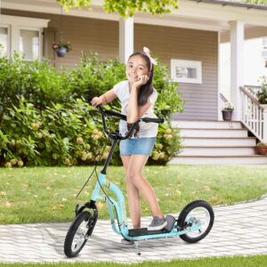 Aosom Youth Scooter Front and Rear Caliper Dual Brakes 12-Inch Inflatable Front Wheel Ride On Toy for Adult Age 5+, Blue