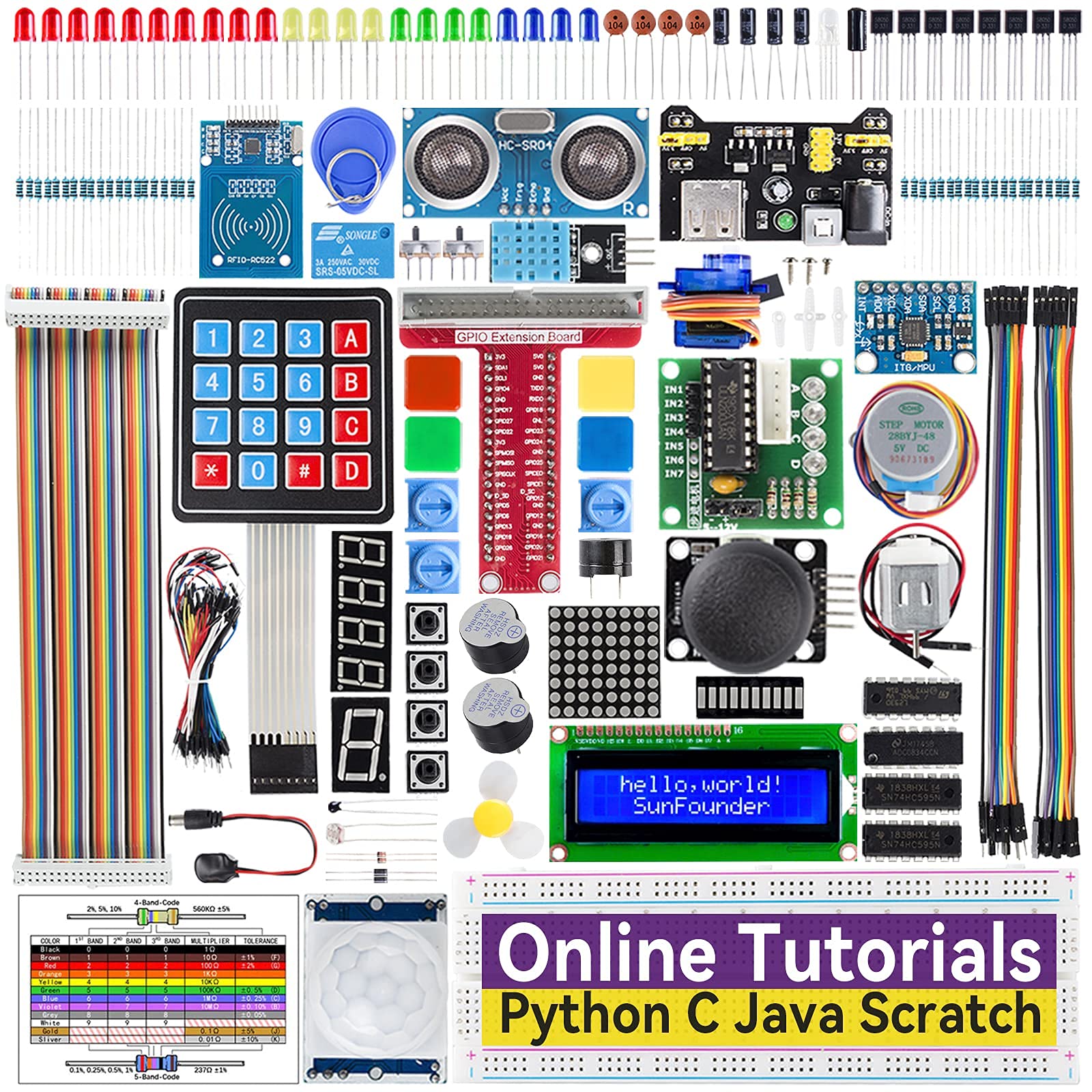 SunFounder Raspberry Pi Starter Kit and Raspberry Pi Sensor Kit with Tutorials Compatible with Raspberry Pi 4B 3B+, Support Python C, Learn Electronics and Programming for Raspberry Pi Beginners