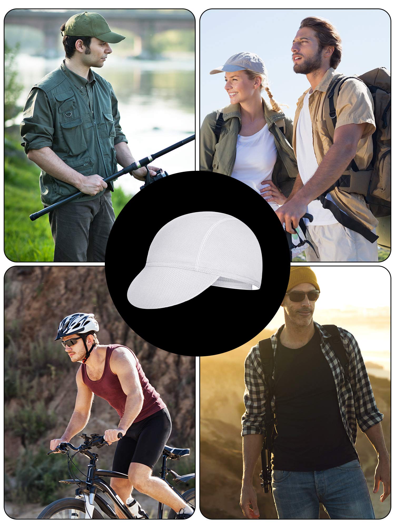 4 Pieces Summer Unisex Cycling Cap Breathable Bicycle Caps Sweat-Absorbing Biking Caps for Women Men Running Outdoor Sports (White, Grey, Black, Blue)