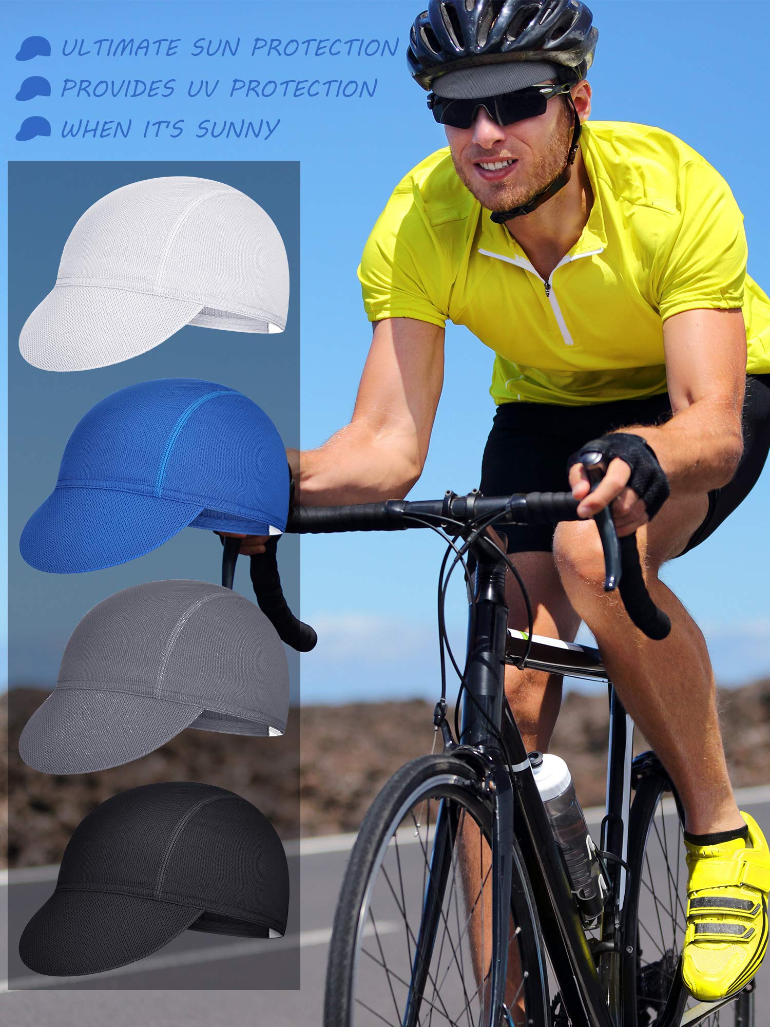 4 Pieces Summer Unisex Cycling Cap Breathable Bicycle Caps Sweat-Absorbing Biking Caps for Women Men Running Outdoor Sports (White, Grey, Black, Blue)