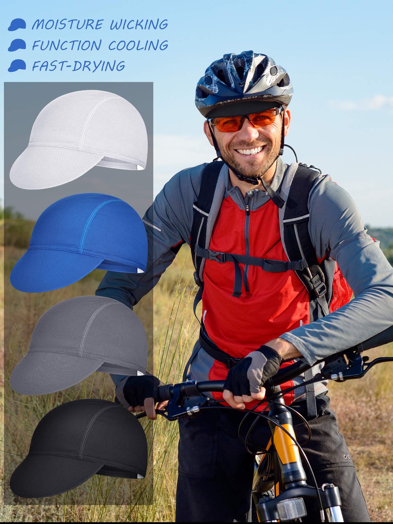 4 Pieces Summer Unisex Cycling Cap Breathable Bicycle Caps Sweat-Absorbing Biking Caps for Women Men Running Outdoor Sports (White, Grey, Black, Blue)