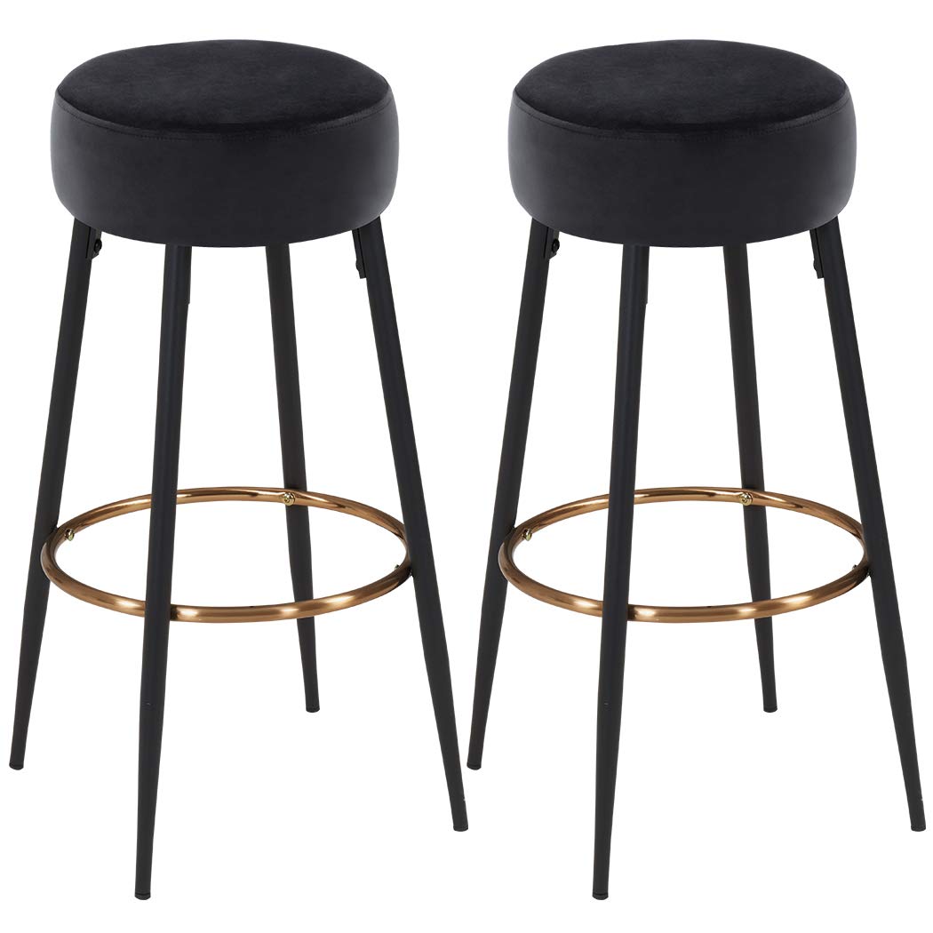 DUHOME Set of 2, Modern Round Velvet Bar Stools, Height 30 Inches, Kitchen Breakfast Round Dining Chair Height for Coffee Shop, Bar, Home Balcony(2pcs, Black)