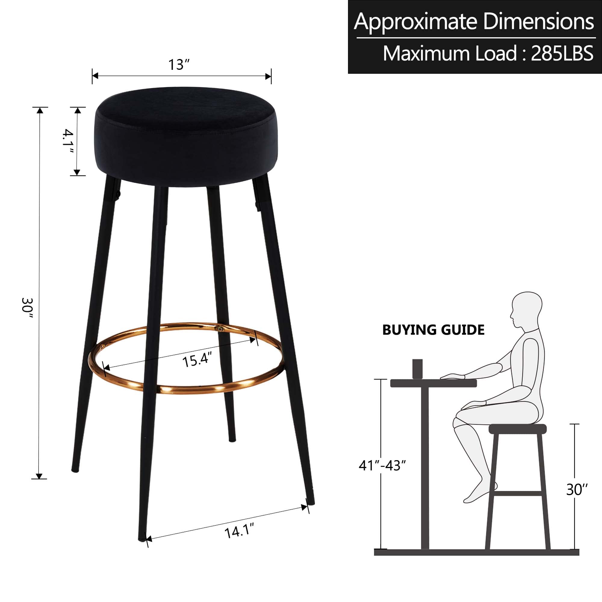 DUHOME Set of 2, Modern Round Velvet Bar Stools, Height 30 Inches, Kitchen Breakfast Round Dining Chair Height for Coffee Shop, Bar, Home Balcony(2pcs, Black)