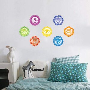 Maydahui Chakra Vinyl Wall Stickers (Set of 7 Pieces) Yoga Meditation Wall Decal Health Aum Symbol Art Mantra Meditation for Home Decoration Yoga Studio Decor Yogi