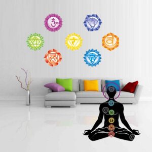 Maydahui Chakra Vinyl Wall Stickers (Set of 7 Pieces) Yoga Meditation Wall Decal Health Aum Symbol Art Mantra Meditation for Home Decoration Yoga Studio Decor Yogi