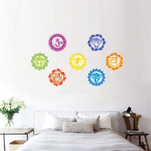 Maydahui Chakra Vinyl Wall Stickers (Set of 7 Pieces) Yoga Meditation Wall Decal Health Aum Symbol Art Mantra Meditation for Home Decoration Yoga Studio Decor Yogi