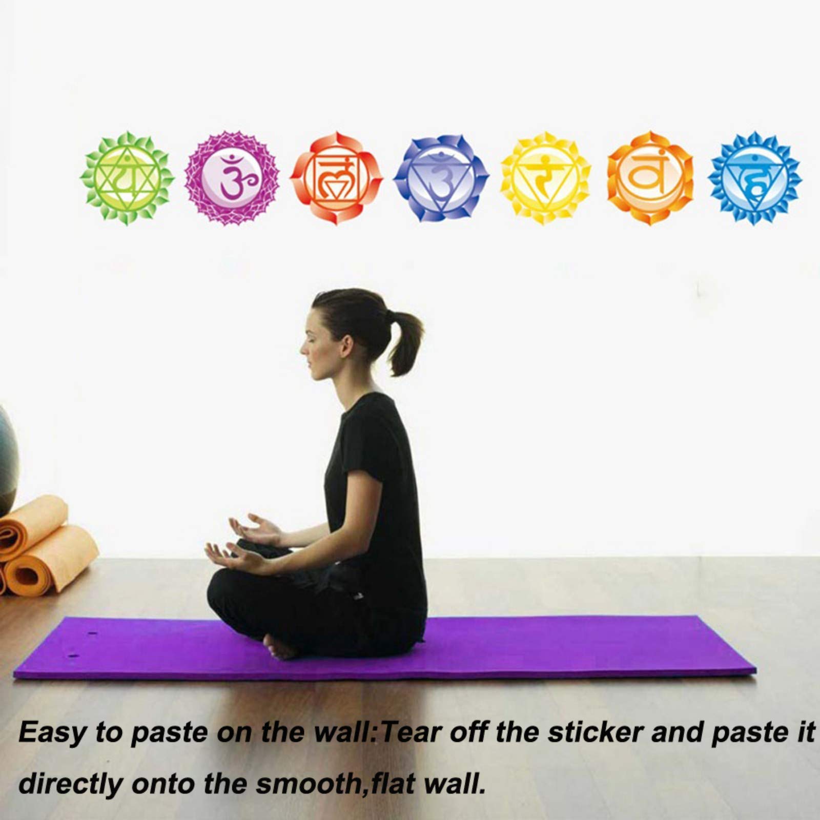 Maydahui Chakra Vinyl Wall Stickers (Set of 7 Pieces) Yoga Meditation Wall Decal Health Aum Symbol Art Mantra Meditation for Home Decoration Yoga Studio Decor Yogi