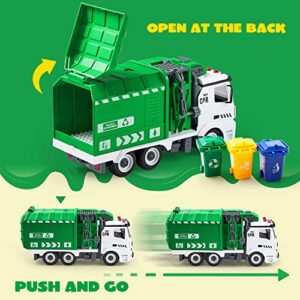 JOYIN Recycling Garbage Truck Toy, Kids DIY Assembly Friction Powered Side-Dump Garbage Toy with Light and Sounds, 3 Trash Cans, 3 Replaceable Screwdrivers, Boys & Girls Gifts