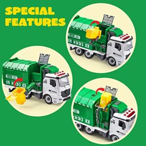 JOYIN Recycling Garbage Truck Toy, Kids DIY Assembly Friction Powered Side-Dump Garbage Toy with Light and Sounds, 3 Trash Cans, 3 Replaceable Screwdrivers, Boys & Girls Gifts