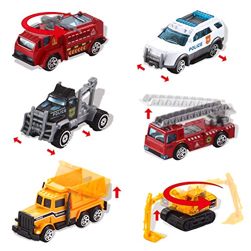 Transport Cargo Airplane Toy City Hero with Vehicles Including 1 Friction Powered Air Plane, 6 Die-Cast Cars, 12 Worker Action Figures, Various Traffic Road Signs