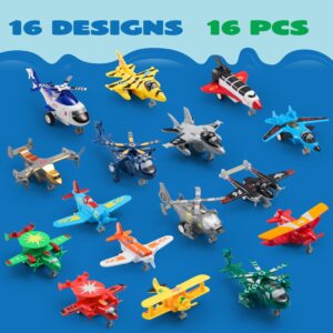 JOYIN 16 Pcs Pull Back Airplane Toys, Boys Plane Playset, Aircraft Incl Helicopter Toys, Fighter Jet Toys, Bomber Toys, Biplane Toy, Gifts for Toddler Kids 3+ Years Old, Kids Presents Toys