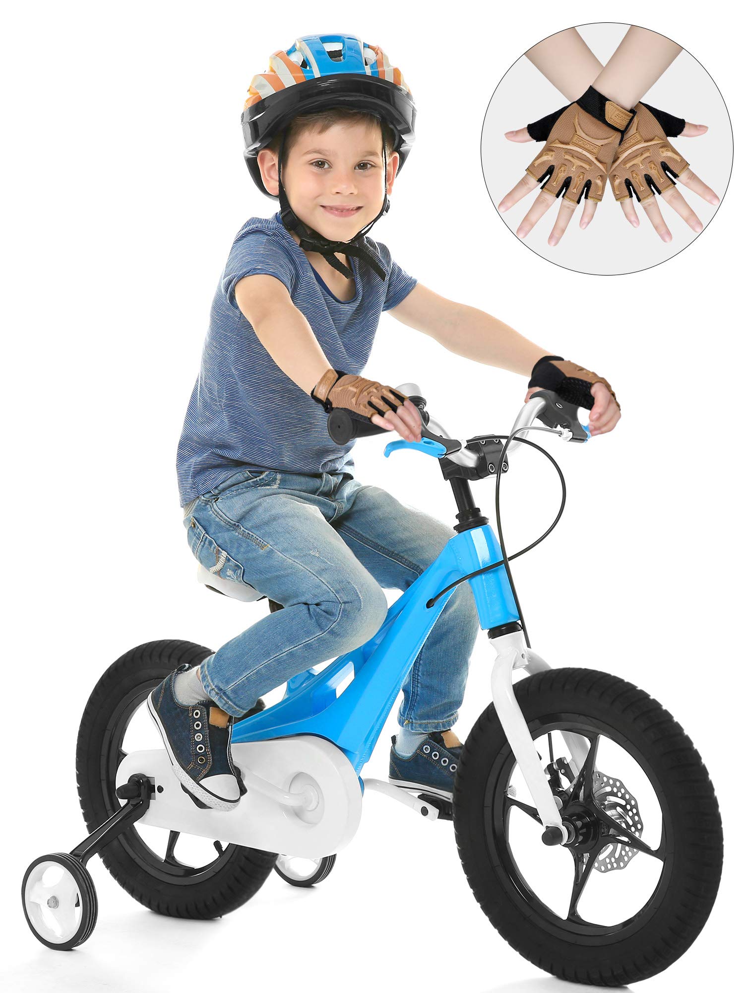 SATINIOR 4 Pairs Kids Cycling Gloves Half Finger Bike Gloves Non-Slip Mitten Sport Gloves for Boys and Girls