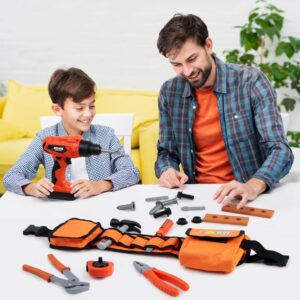 JOYIN 19Pcs Kids Tool Set, Pretend Play Toddler Power Toy Tool with Construction Tool Belt & Electronic Toy Drill for Boy Girl Birthday Gift Outdoor Preschool Ages 3, 4, 5, 6, 7 Years Old