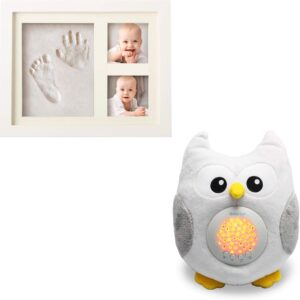 bubzi co baby footprint & handprint kit & matching white noise owl soother - baby girl gifts & baby boy gifts, unique baby shower gifts, personalized baby gifts for baby registry & nursery decor