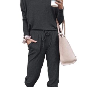 Fixmatti Women Two Piece Outfits Long Sleeve Sweatsuit High Waisted Sweatpants Set M