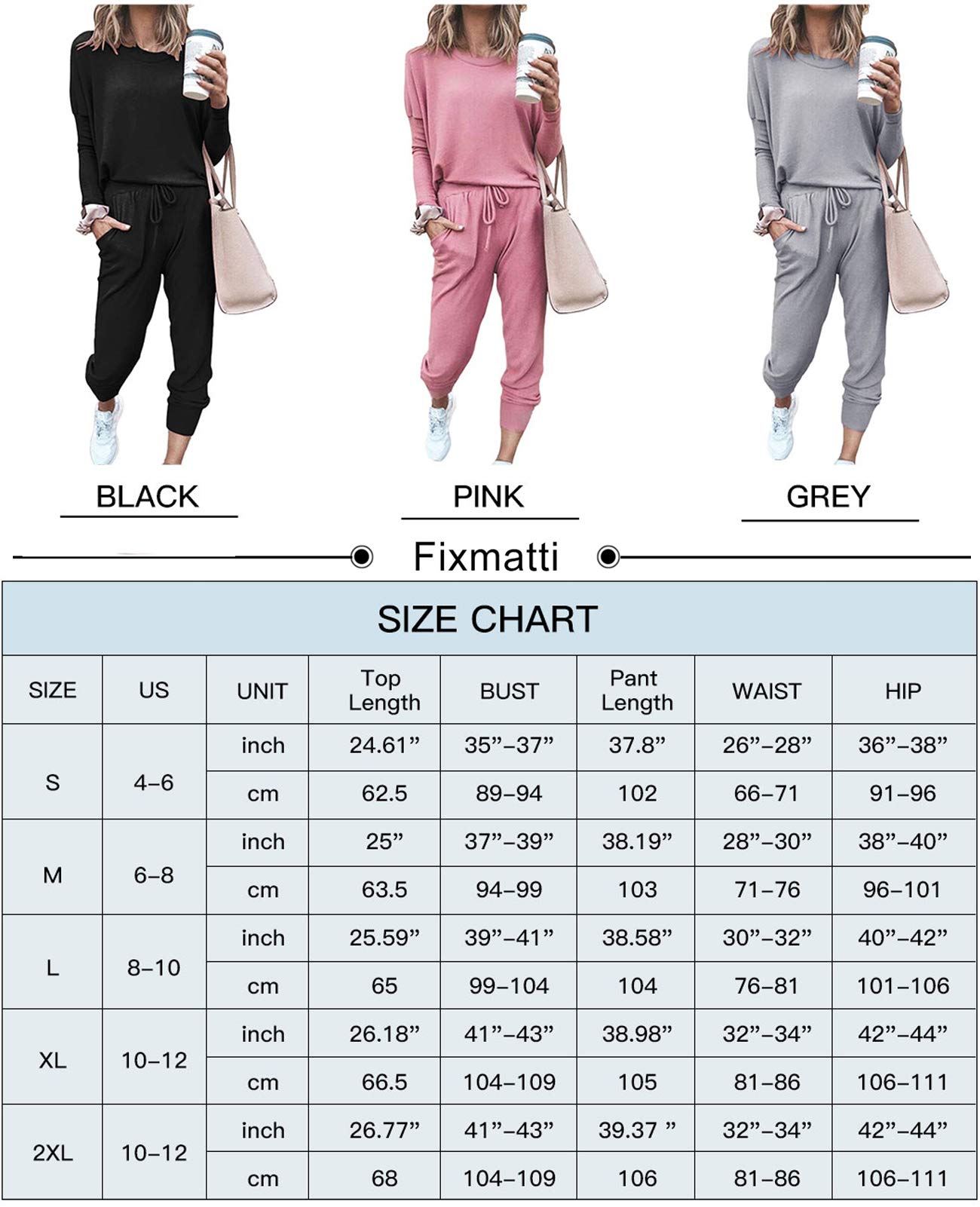 Fixmatti Women Two Piece Outfits Long Sleeve Sweatsuit High Waisted Sweatpants Set M