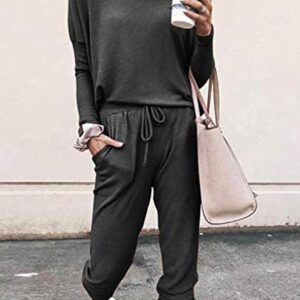 Fixmatti Women Two Piece Outfits Long Sleeve Sweatsuit High Waisted Sweatpants Set M