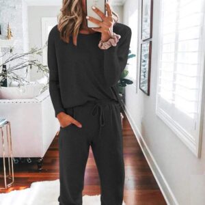 Fixmatti Women Two Piece Outfits Long Sleeve Sweatsuit High Waisted Sweatpants Set M