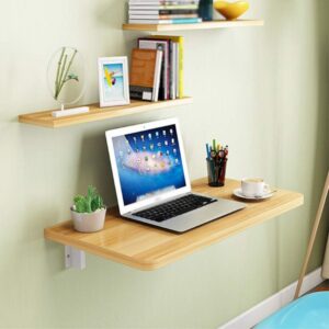 Solid Wood Folding Wall-Mounted Table, Drop-Leaf Home Office Table, Space Saving Hanging Table for Study, Bedroom Or Balcony