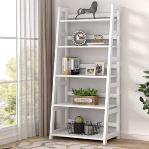 tribesigns 5-tier bookshelf modern bookcase, 5 shelf ladder shelf book storage shelf organizer for living room, home office (white)