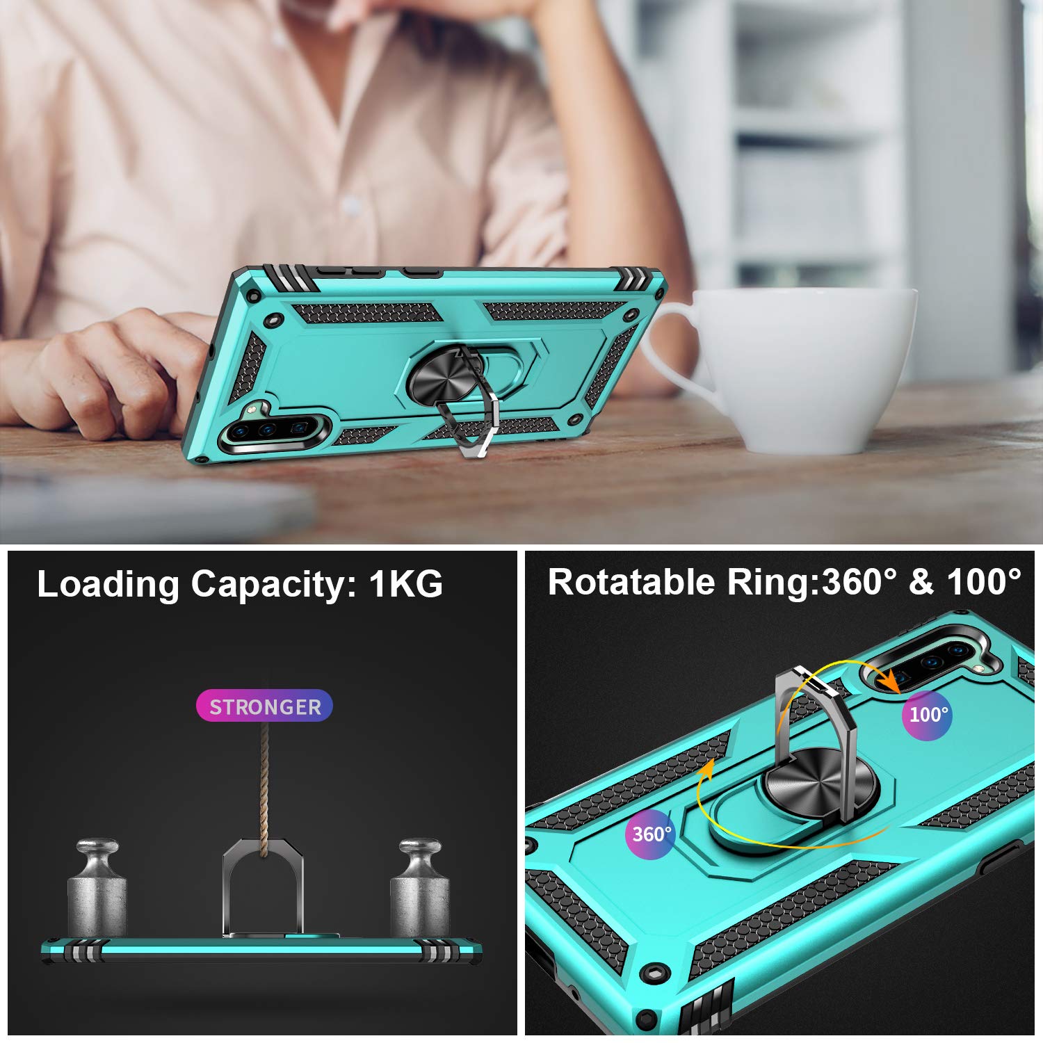 LUMARKE Galaxy Note 10+ Plus Case,Pass 16ft. Drop Test Military Grade Heavy Duty Cover with Magnetic Ring Kickstand,Protective Phone Case for Samsung Galaxy Note 10 Plus Teal