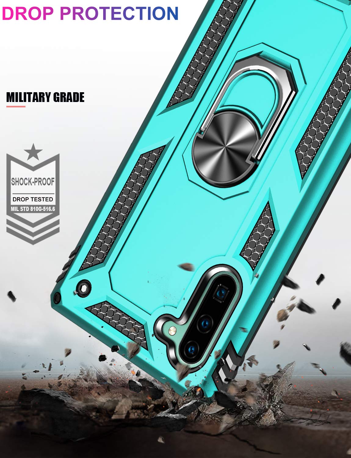 LUMARKE Galaxy Note 10+ Plus Case,Pass 16ft. Drop Test Military Grade Heavy Duty Cover with Magnetic Ring Kickstand,Protective Phone Case for Samsung Galaxy Note 10 Plus Teal