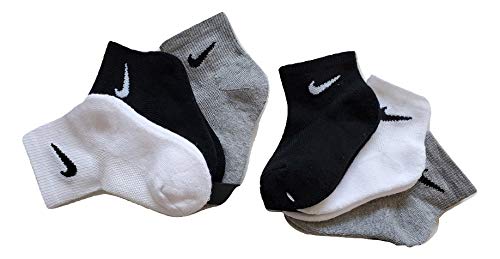 Nike Kids' Unisex 6 Pair Cushioned Ankle Socks Size 4-5 (7c-10c) Black/grey/White