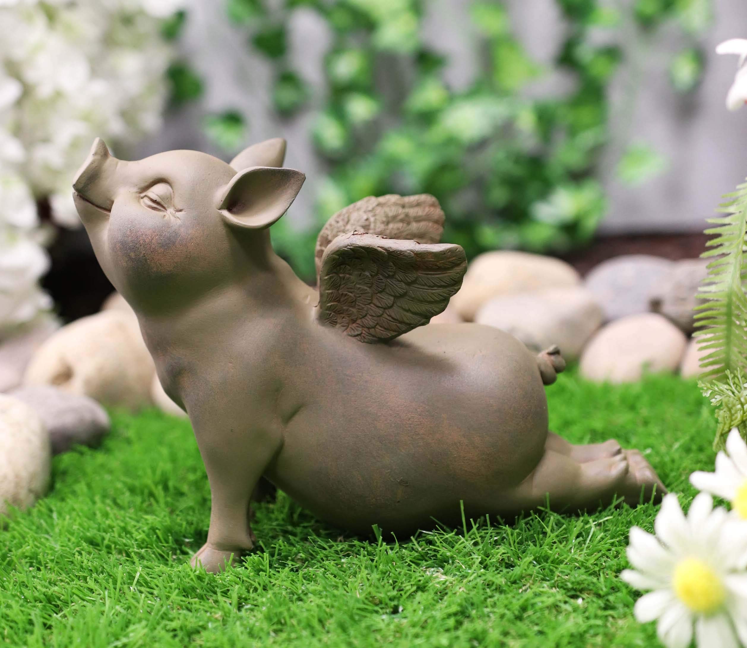 Ebros Peaceful Zen Yoga Flying Pig Hog Heavens Statue Rustic Country Piggy Piglet Porcine Pigs Fairy Garden Collectible Figurine (Cobra Stretch Pose)