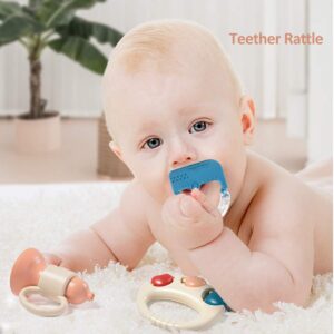 8PCS Baby Rattles Teether Set,Shaker Grab Toys with Sound, Vibrant Color and Shapes, Early Educational Toy with Storage Box,Gift for 3,6,9,12 Months Newborn Toddlers