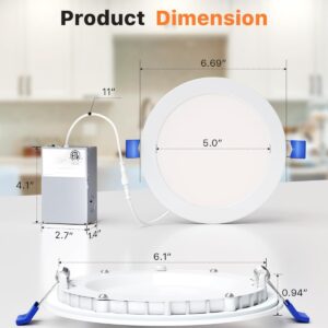 Ensenior 4 Pack 6 Inch Ultra-Thin LED Recessed Ceiling Light with Junction Box, 2700K Soft White, 12W 110W Eqv, Dimmable Downlight, 1050LM High Brightness - ETL and Energy Star Certified