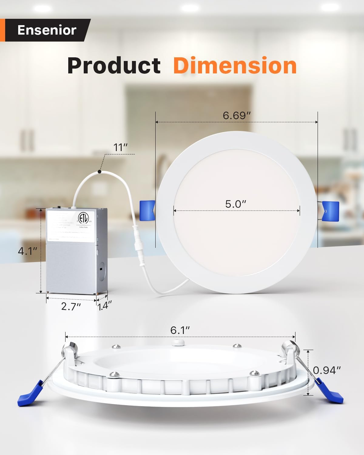 Ensenior 4 Pack 6 Inch Ultra-Thin LED Recessed Ceiling Light with Junction Box, 2700K Soft White, 12W 110W Eqv, Dimmable Downlight, 1050LM High Brightness - ETL and Energy Star Certified